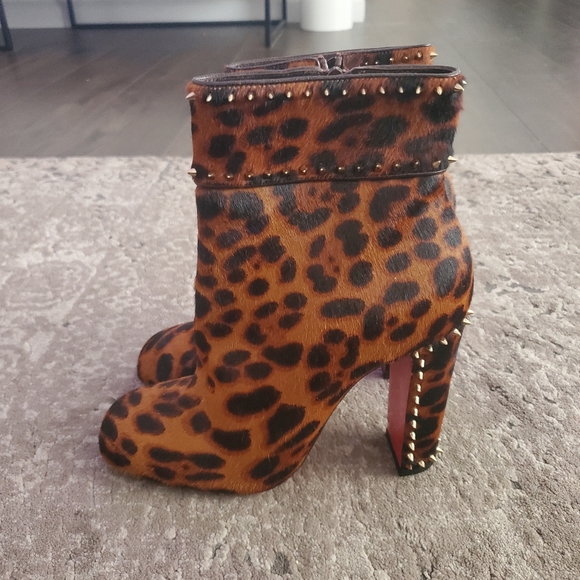 Christian Louboutin | Shoes | Christian Louboutin Cadra Spiked 0 Cheetah Bootie 39 | Poshmark